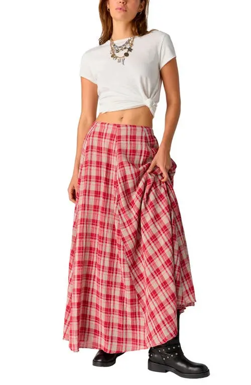 Free People Ives Plaid Maxi Skirt - Cherry Combo