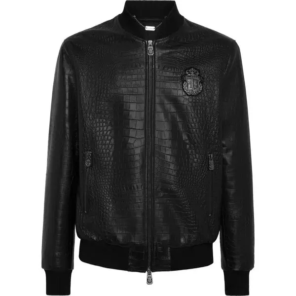 BILLIONAIRE Leather Bomber Cocco - Black