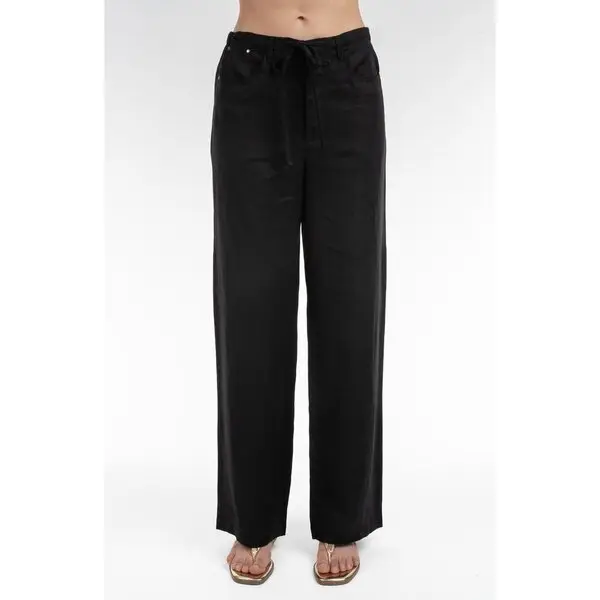 ELLE COLLECTION Linen Drawcord Pant - Black