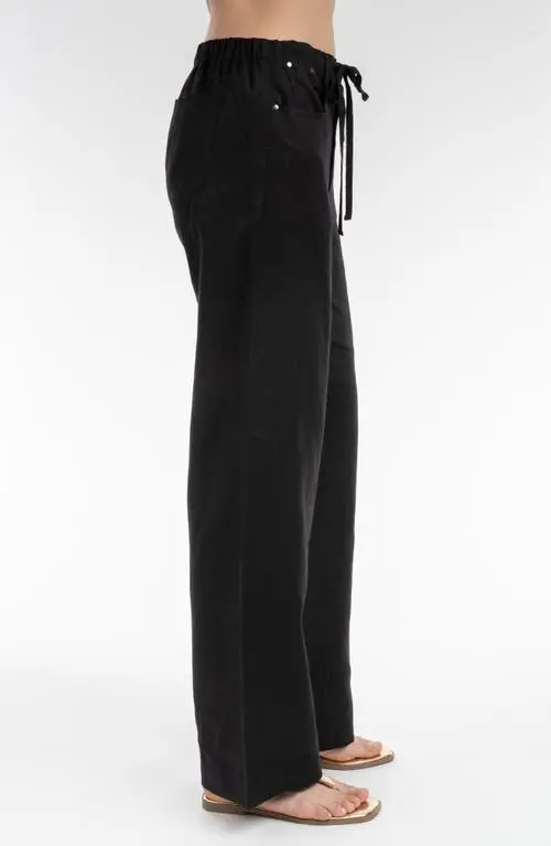 ELLE COLLECTION Linen Drawcord Pant - Black