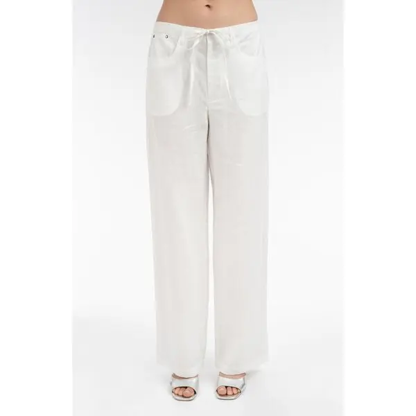 ELLE COLLECTION Linen Drawcord Pant - White