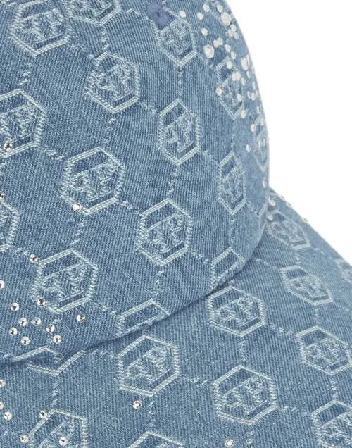 Philipp Plein Denim Baseball Cap Monogram Strass