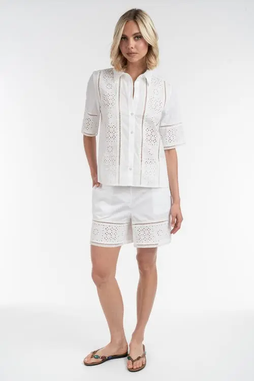 ELLE COLLECTION Lace Insert Everyday Blouse - White