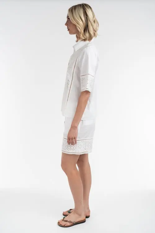 ELLE COLLECTION Lace Insert Everyday Blouse - White