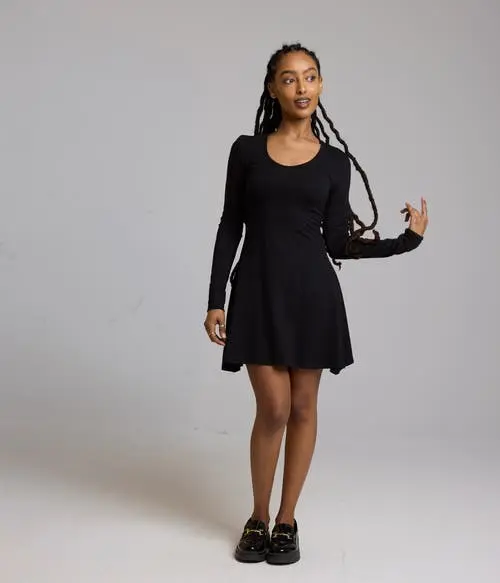 KNOWN SUPPLY Cecelia Long Sleeve Organic Cotton Dress - Black