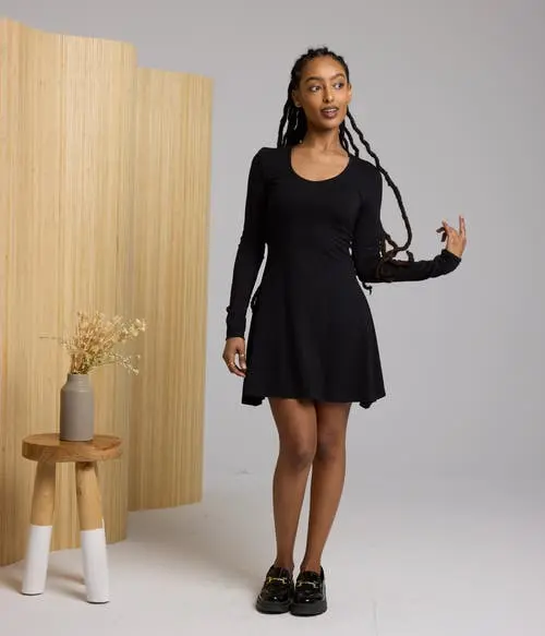 KNOWN SUPPLY Cecelia Long Sleeve Organic Cotton Dress - Black