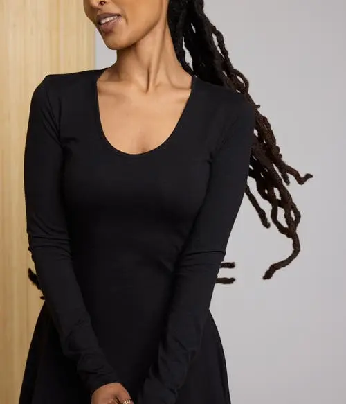 KNOWN SUPPLY Cecelia Long Sleeve Organic Cotton Dress - Black