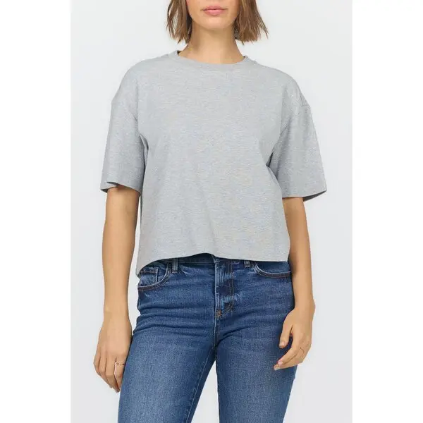 DEAR JOHN Maddox Boxy Sleeve Crew Neck T-shirt - Heather Grey