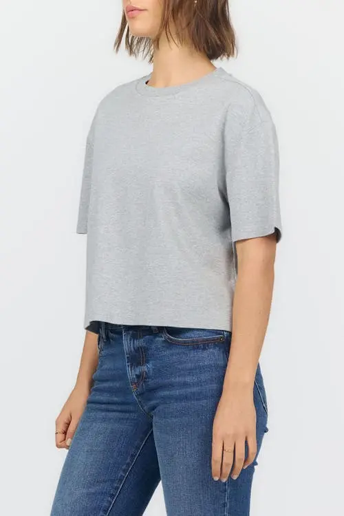 DEAR JOHN Maddox Boxy Sleeve Crew Neck T-shirt - Heather Grey