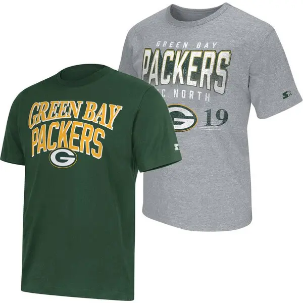 STARTER Heather Gray Bay Packers Two-pack Logo T-shirt Set - Green