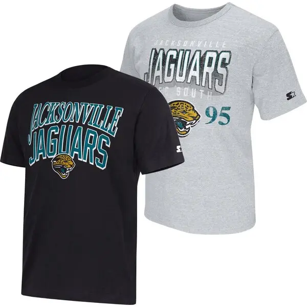 STARTER Heather Gray Jacksonville Jaguars Two-pack Throwback Logo T-shirt Set - Black