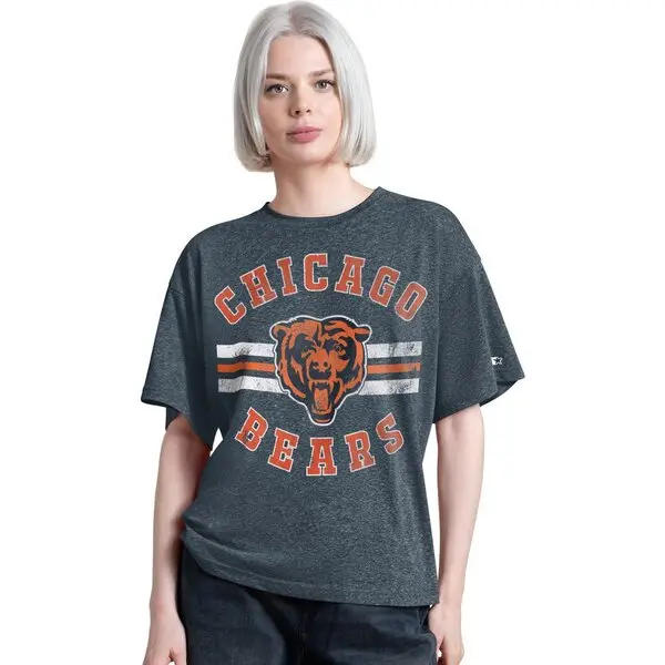 STARTER Chicago Bears Jump Shot Boyfriend Tri-blend T-shirt - Navy