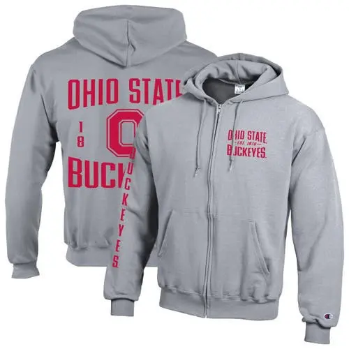 Champion Ohio State Buckeyes Varsity Powerblend Full-zip Fleece Hoodie - Heather Gray