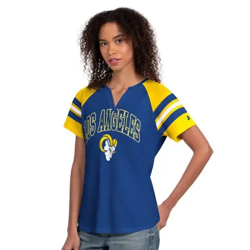STARTER Los Angeles Rams Game On Notch Neck Raglan T-shirt - Royal