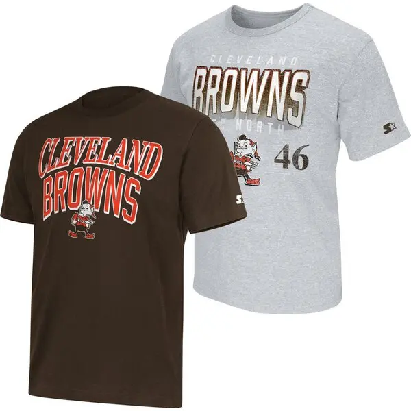 STARTER Heather Gray Cleveland S Two-pack Throwback Logo T-shirt Set