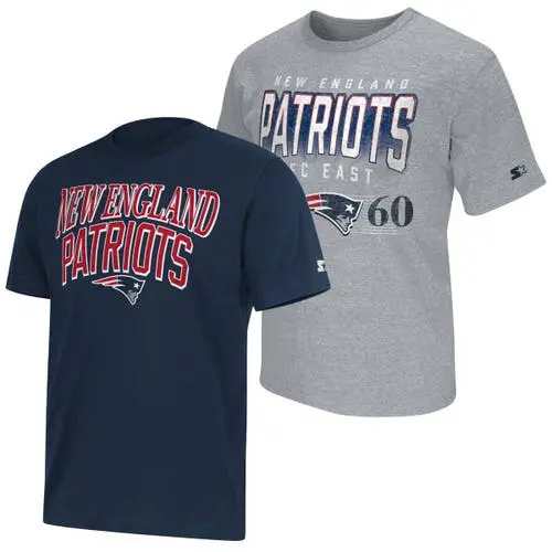 STARTER Heather Gray New England Patriots Two-pack Logo T-shirt Set - Navy