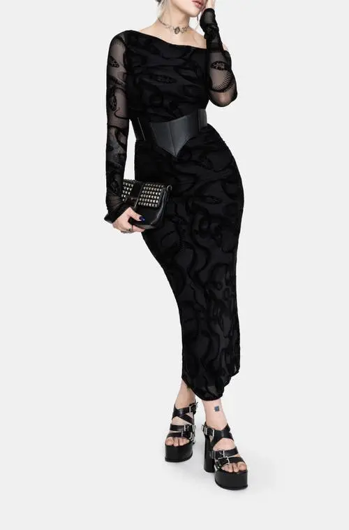 DISTURBIA Paleo Flocked Mesh Maxi Dress