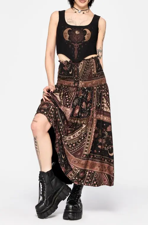 DISTURBIA Nola Folk Patchwork Midi Skirt