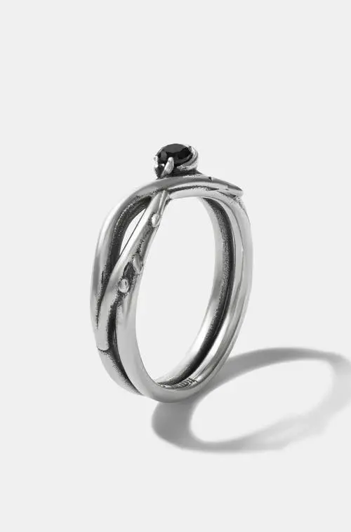 DISTURBIA Rosethorn Sterling Ring With Black Spinel Accent