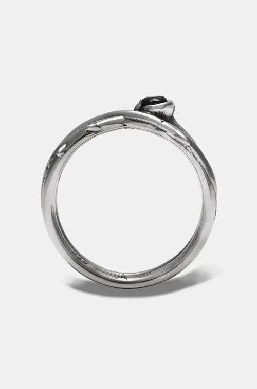 DISTURBIA Rosethorn Sterling Ring With Black Spinel Accent