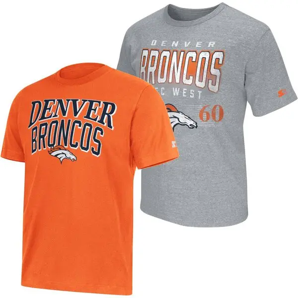 STARTER Heather Gray Denver Broncos Two-pack Logo T-shirt Set
