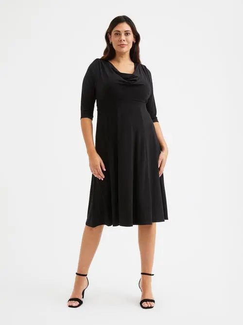 SCARLETT & JO Cowl Neck '1940s' Dress - Black