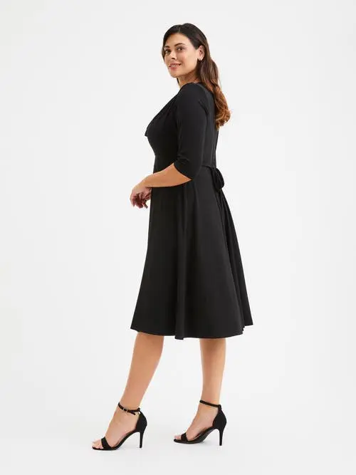 SCARLETT & JO Cowl Neck '1940s' Dress - Black