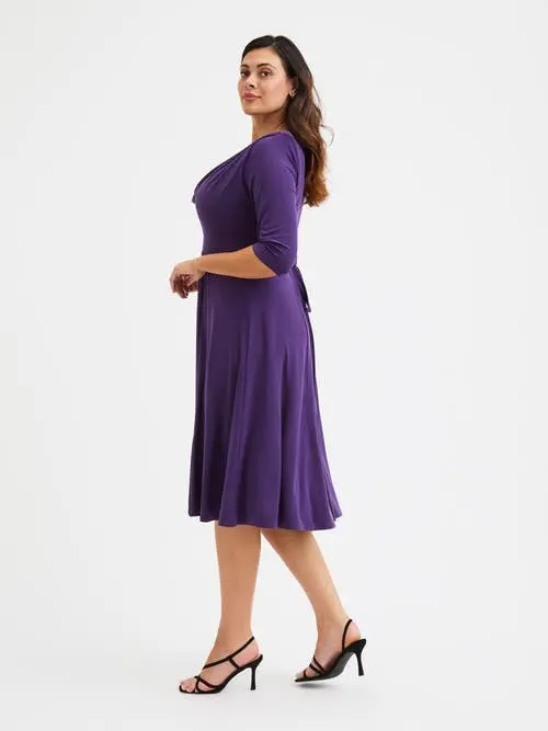 SCARLETT & JO Cowl Neck 3/4 Sleeve Midi Dress - Purple