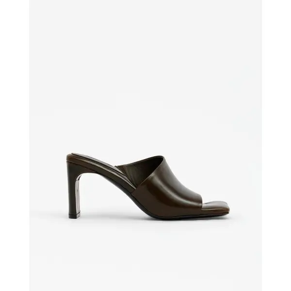 MI/MAI Alba Leather Heeled Mule Sandals - Khaki