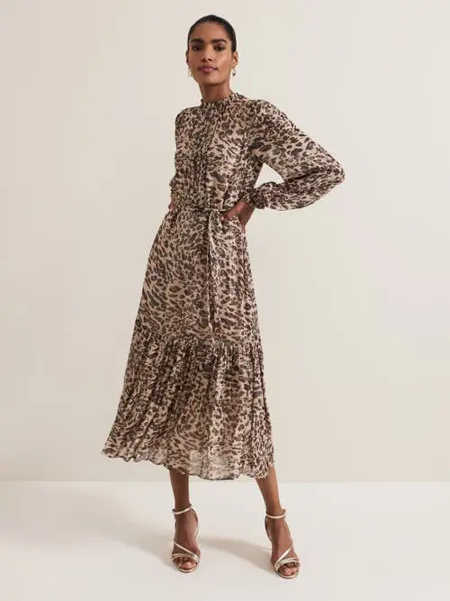 PHASE EIGHT Eve Shimmer Leopard Print Midi Dress - Multi