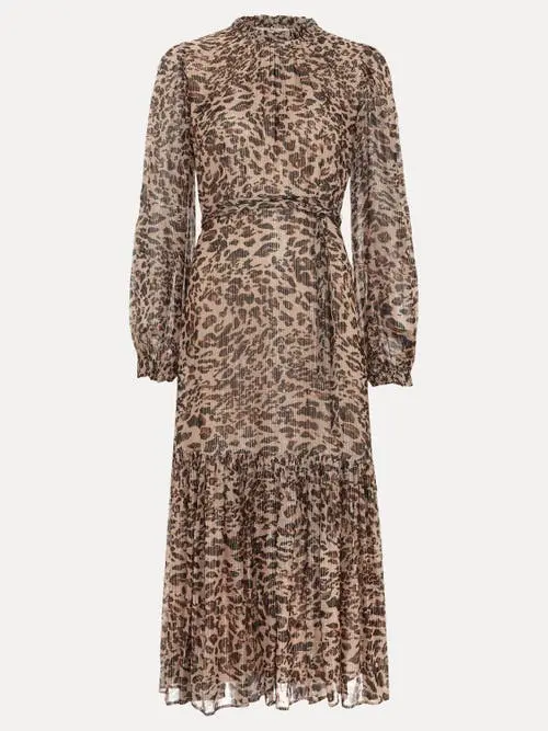 PHASE EIGHT Eve Shimmer Leopard Print Midi Dress