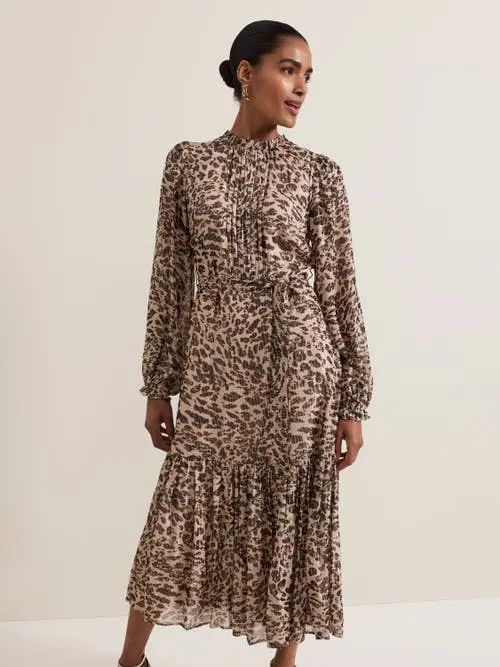 PHASE EIGHT Eve Shimmer Leopard Print Midi Dress