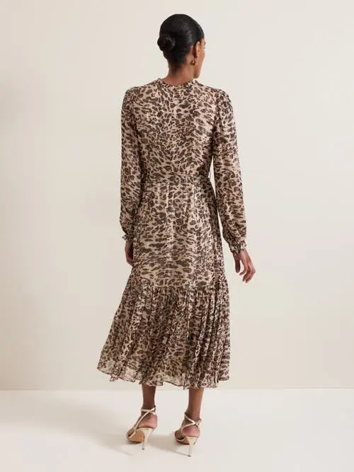 PHASE EIGHT Eve Shimmer Leopard Print Midi Dress