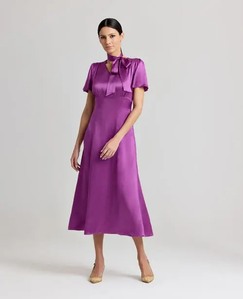 REALLY WILD CLOTHING Silk Satin Tie Neck Dress