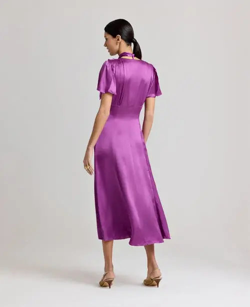 REALLY WILD CLOTHING Silk Satin Tie Neck Dress