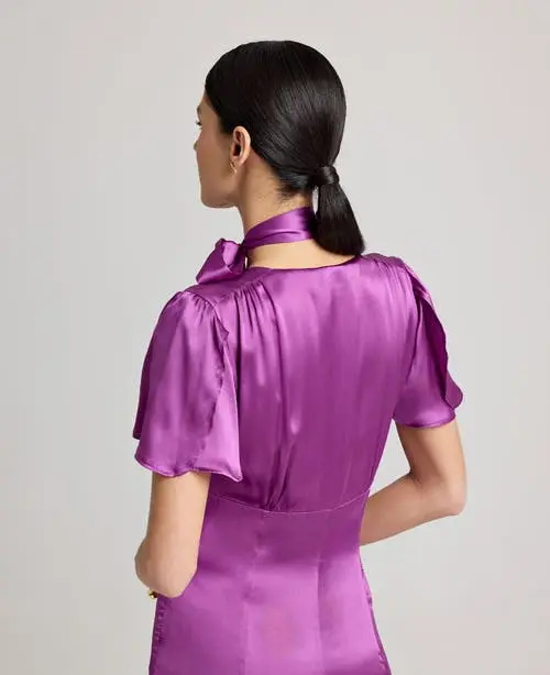 REALLY WILD CLOTHING Silk Satin Tie Neck Dress