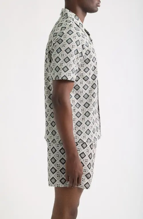WAX LONDON Didicot Tile Print Stretch Cotton Camp Shirt