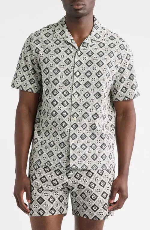 WAX LONDON Didicot Tile Print Stretch Cotton Camp Shirt