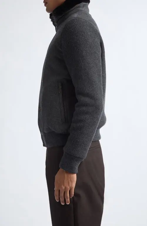 MOORER Levion Mixed Media Wool & Cashmere Jacket With Genuine Shearling Collar - Light Grey