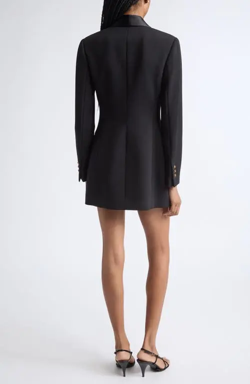 Versace Double-breasted Satin Shawl Collar Stretch Wool Jacket Minidress