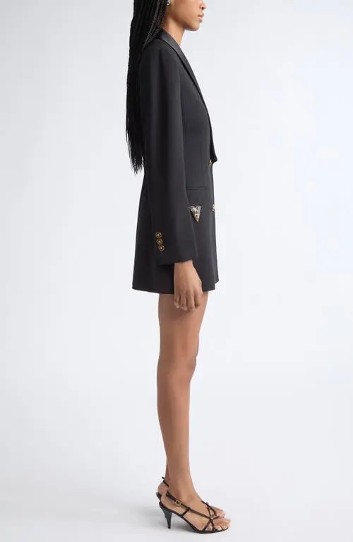 Versace Double-breasted Satin Shawl Collar Stretch Wool Jacket Minidress