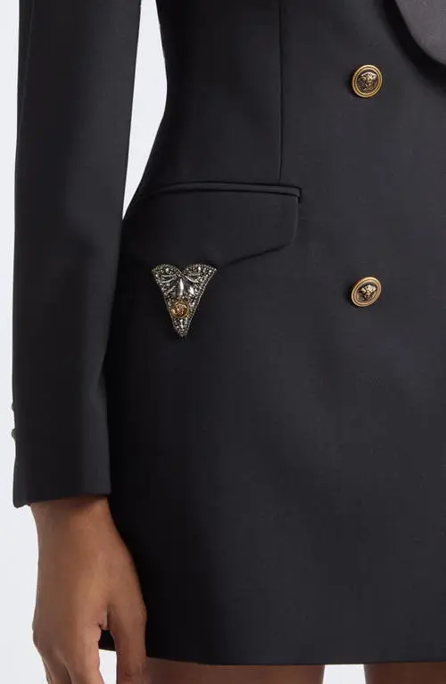 Versace Double-breasted Satin Shawl Collar Stretch Wool Jacket Minidress