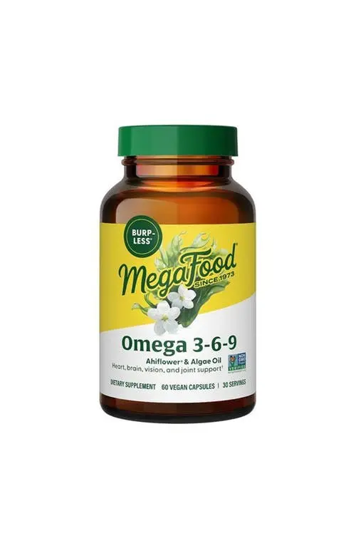 MEGAFOOD Vegan Omega 3 6 9, Burp-less Supplement, 600 Mg Plant-based Omega 3 & 150 Mg Dha Per Serving - None
