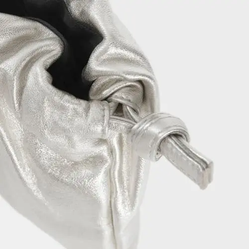 LEMIZ Monica Metallic Leather Drawstring Clutch - Silver