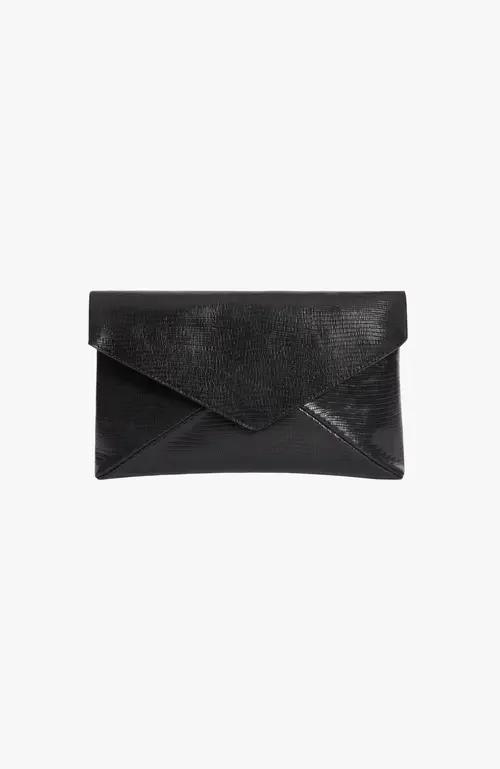 LEMIZ Valentina Envelope Leather Clutch - Black Lizard