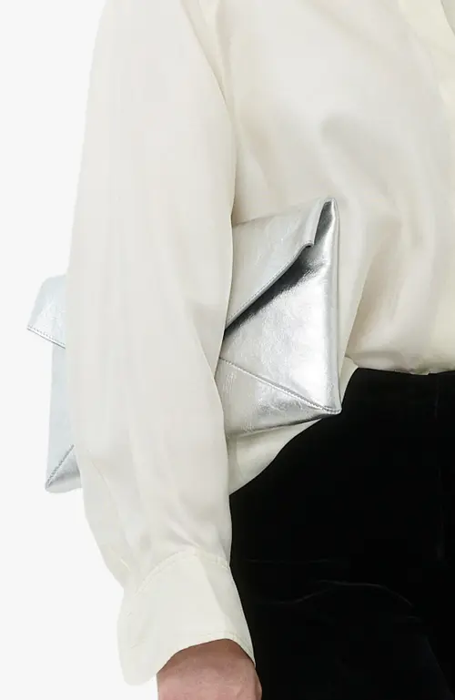 LEMIZ Valentina Envelope Leather Clutch - Silver