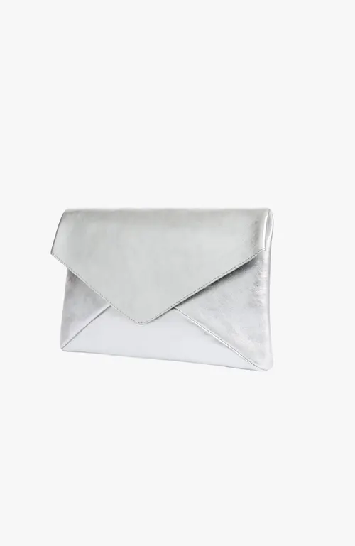 LEMIZ Valentina Envelope Leather Clutch - Silver