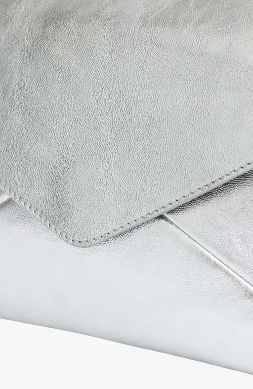 LEMIZ Valentina Envelope Leather Clutch - Silver
