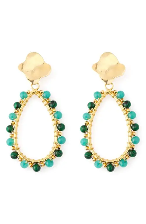 PANACEA Stone And Glass Beaded Teardrop Drop Earrings - Green