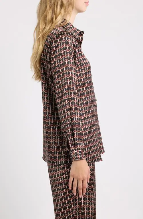 Anne Klein Printed Long Sleeve Button Front Shirt